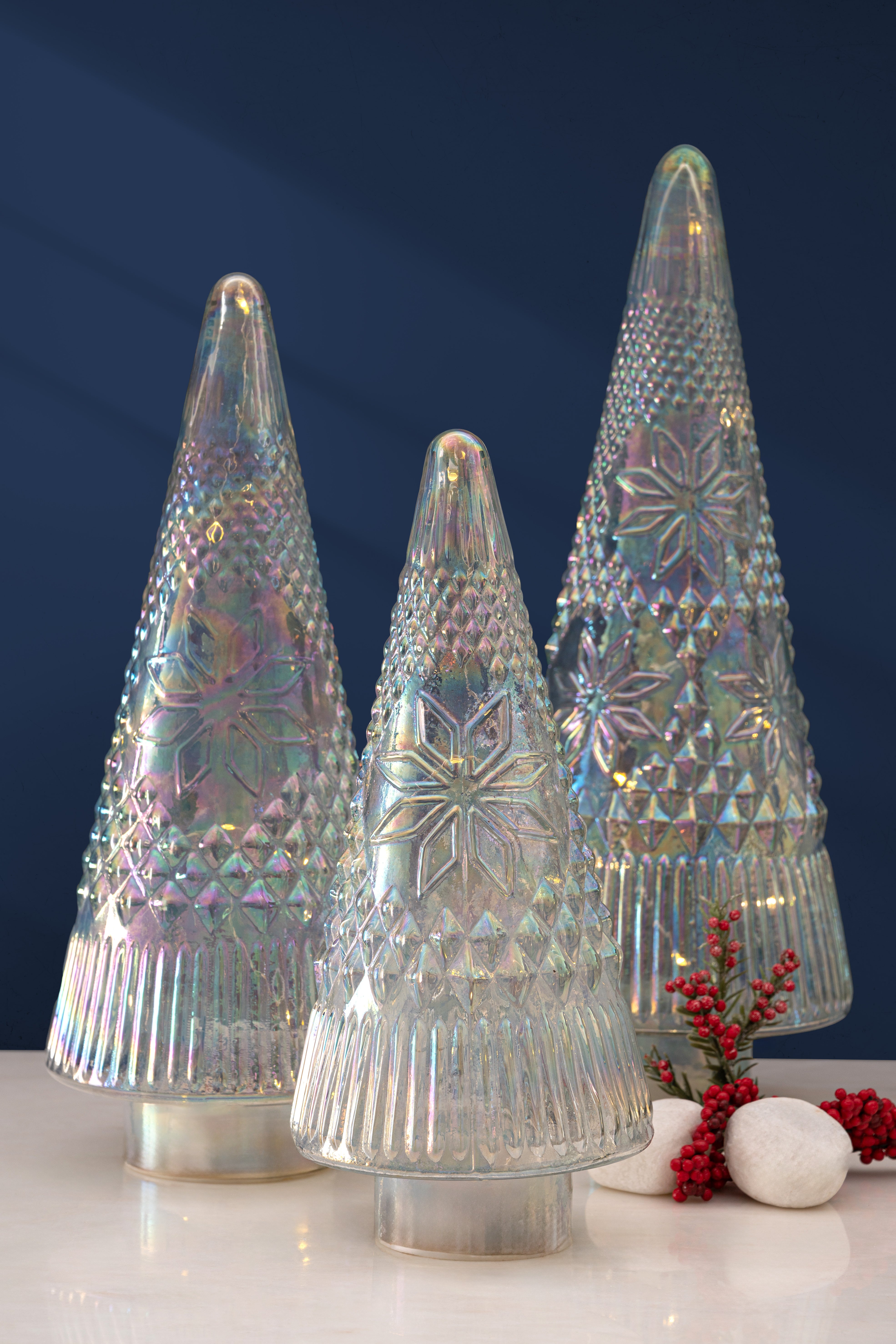 Frosted Cut Glass LED Christmas Tree | Set of 3 – Doft Candles