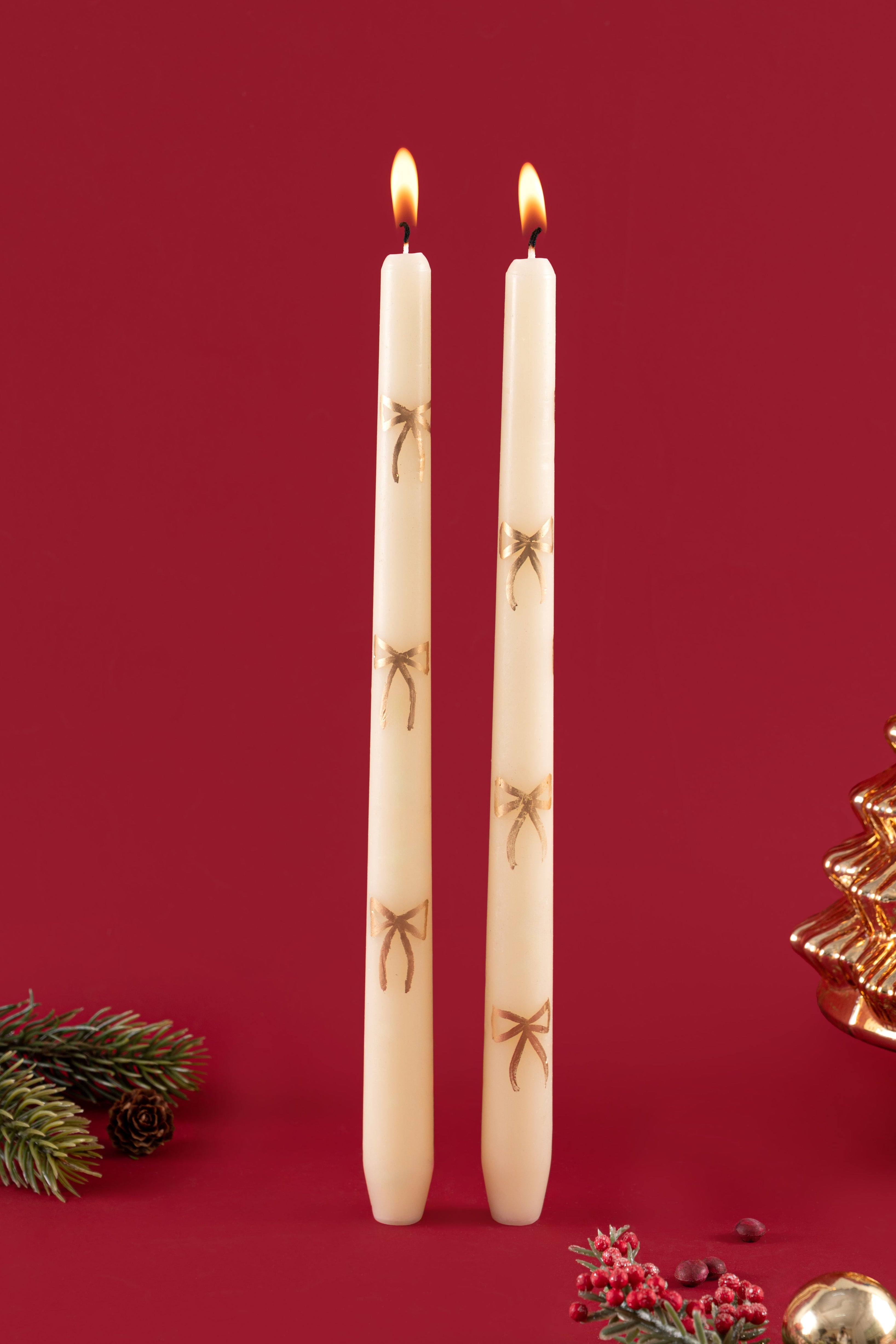 Holiday Bow Taper Candles | Set of 2 – Doft Candles